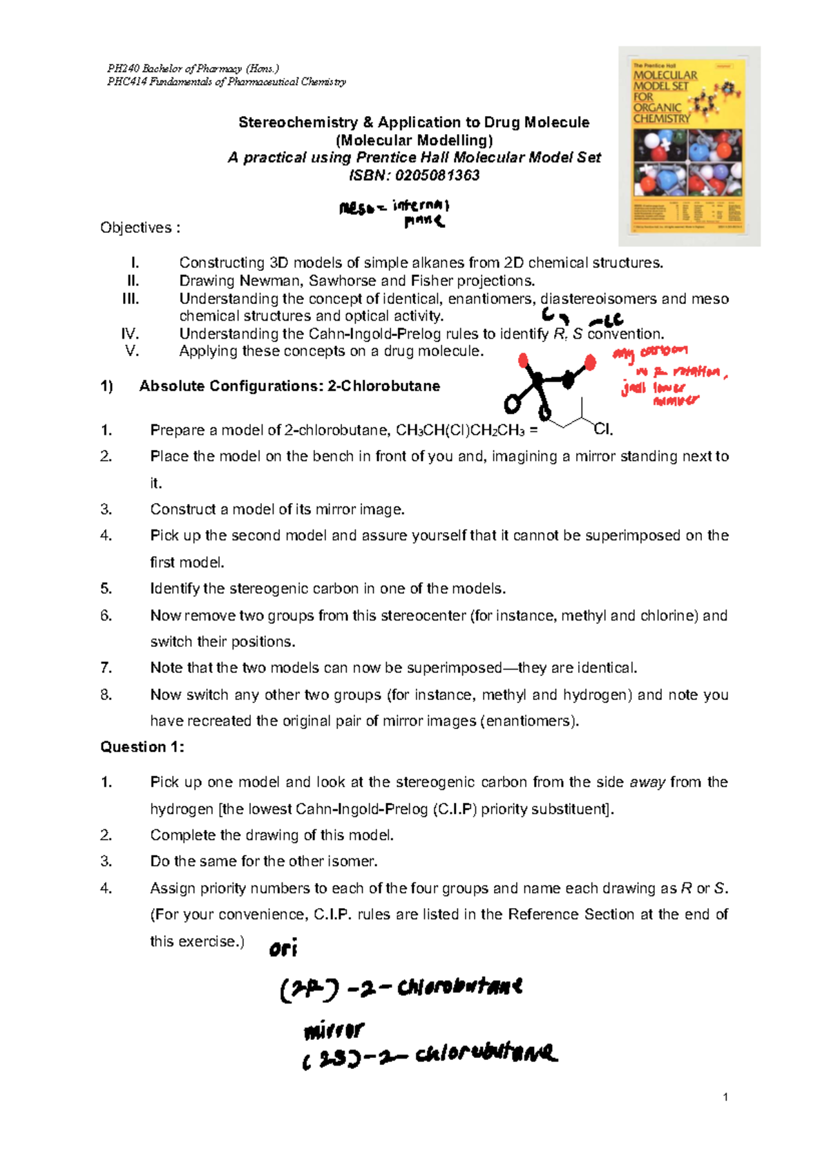 PH240 Practical on Stereochemistry & Drug Molecule Applications - Studocu