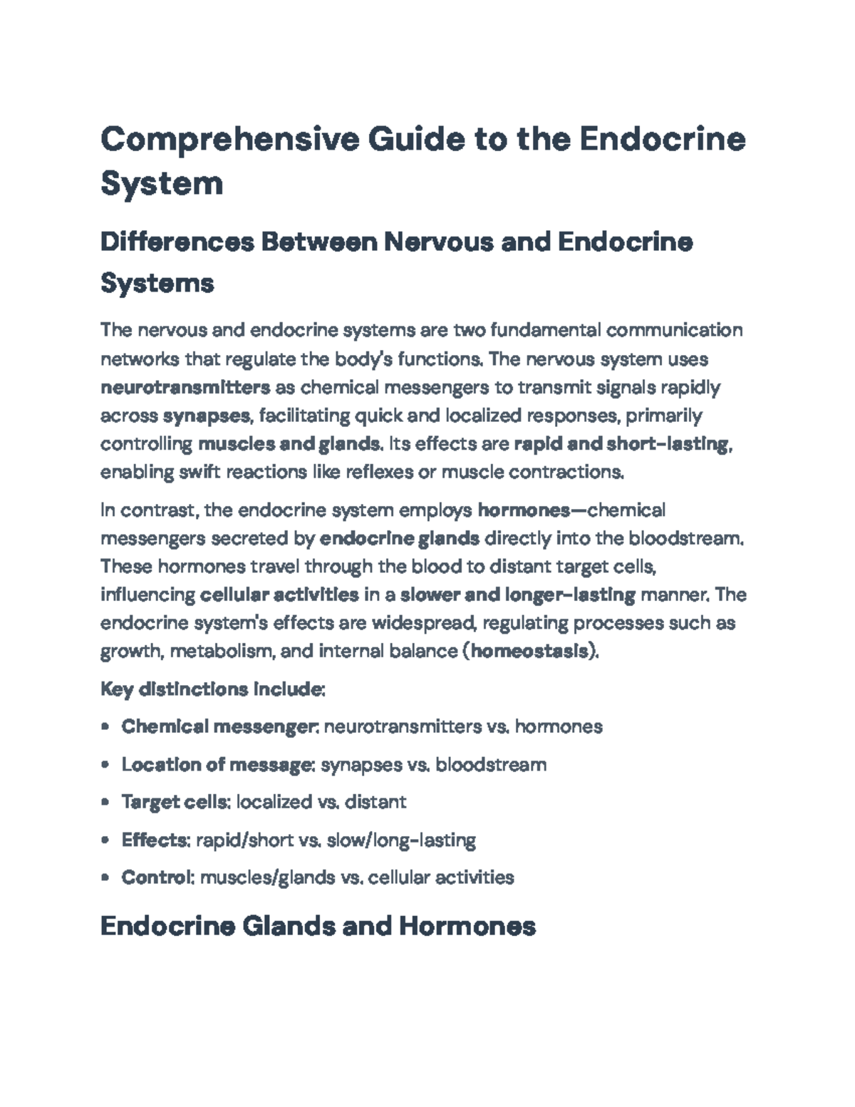 Comprehensive Overview of the Endocrine System: Functions & Differences - Studocu