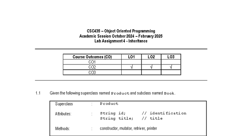 CSC435 Lab Assignment 4: Inheritance Concepts in OOP (Oct 2024 - Feb 2025) - Studocu