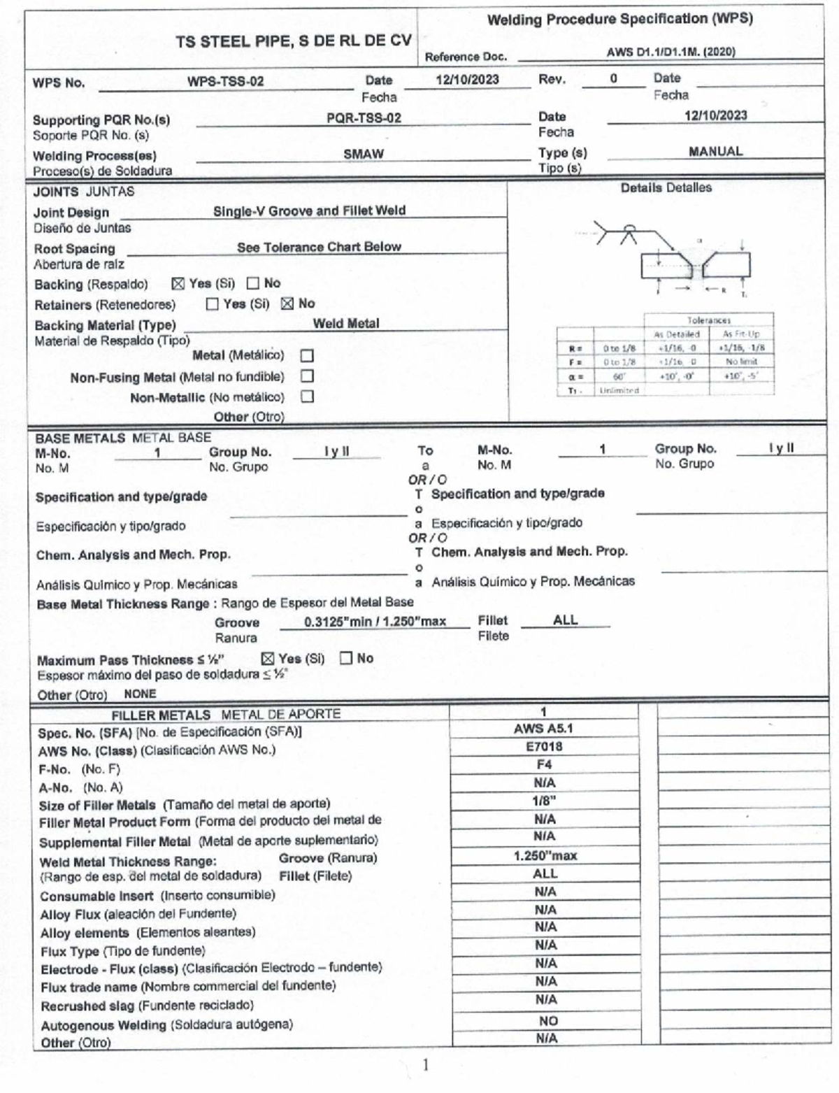 WPS SMAW for TS Steel Pipe - AWS 2020 Specification Document - Studocu