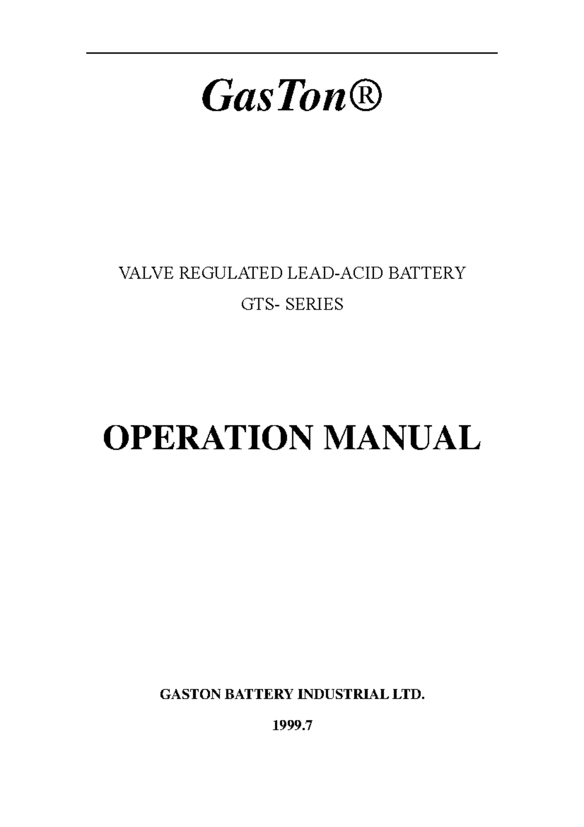 GTS-Series Valve-Regulated Lead-Acid Battery Operation Manual - Studocu