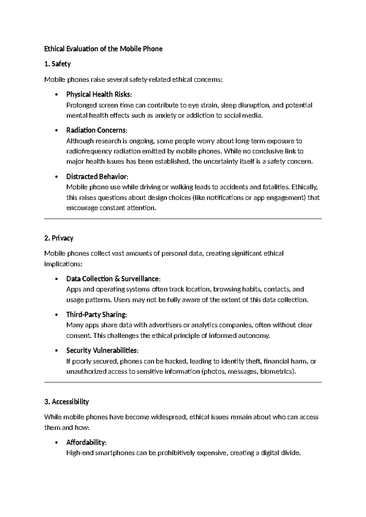 Ethical Evaluation of Mobile Phones: Safety, Privacy & Access Issues ...