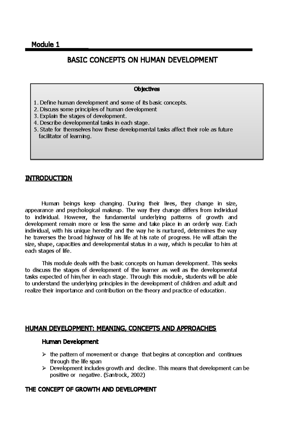 Introduction to Human Growth and Development - Module 1 BASIC CONCEPTS ...