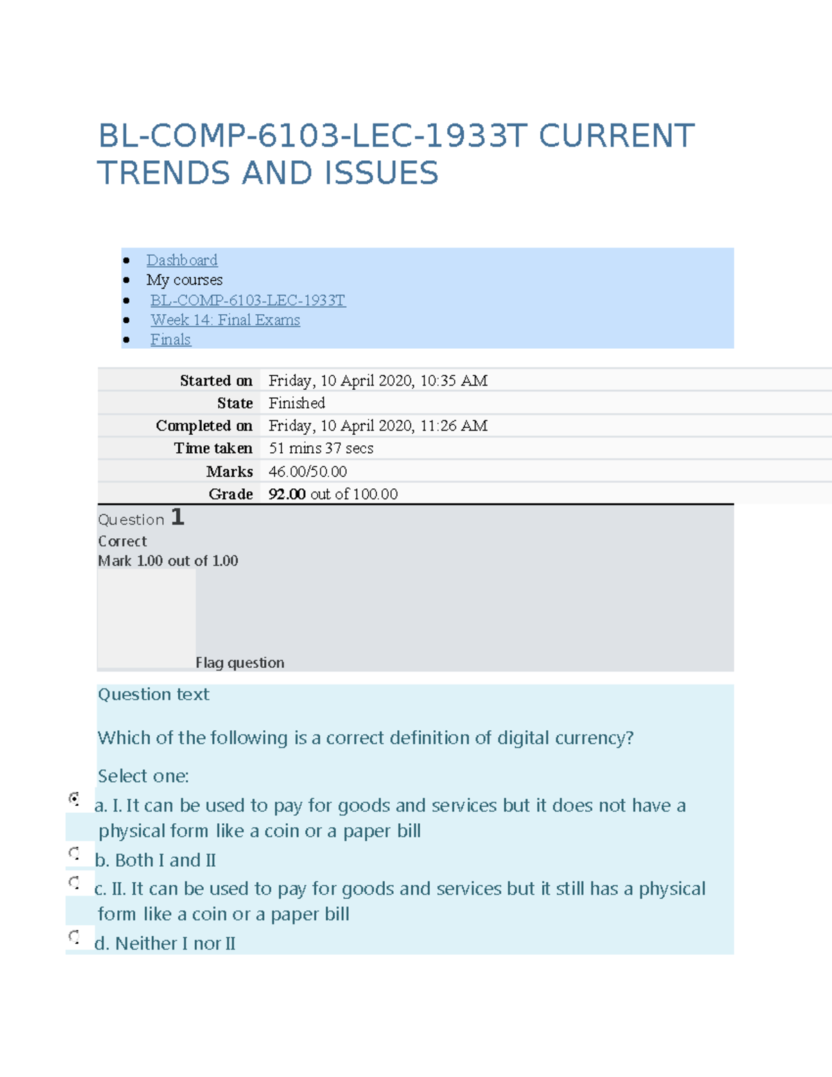 BL-COMP-6103-LEC-1933T Final Exam Review: Trends and Issues - Studocu