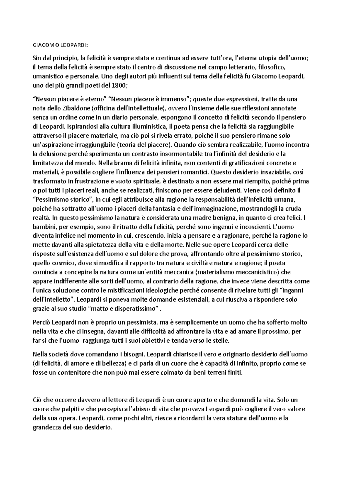 Leopardi e il tema della felicità - GIACOMO LEOPARDI: Sin dal principio ...