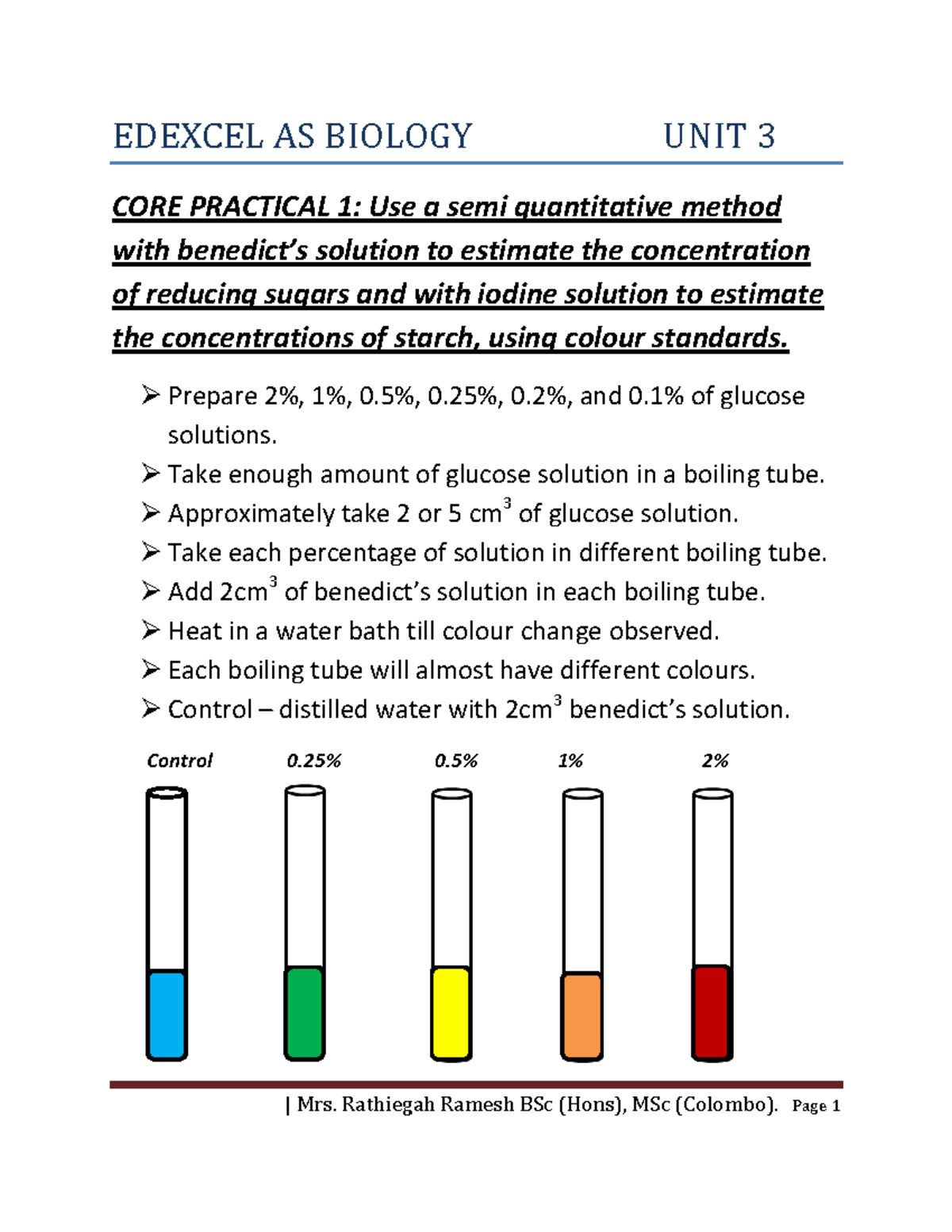 EDEXCEL AS BIOLOGY UNIT 3 CORE PRACTICALS: Reducing Sugars & Starch Analysis - Studocu