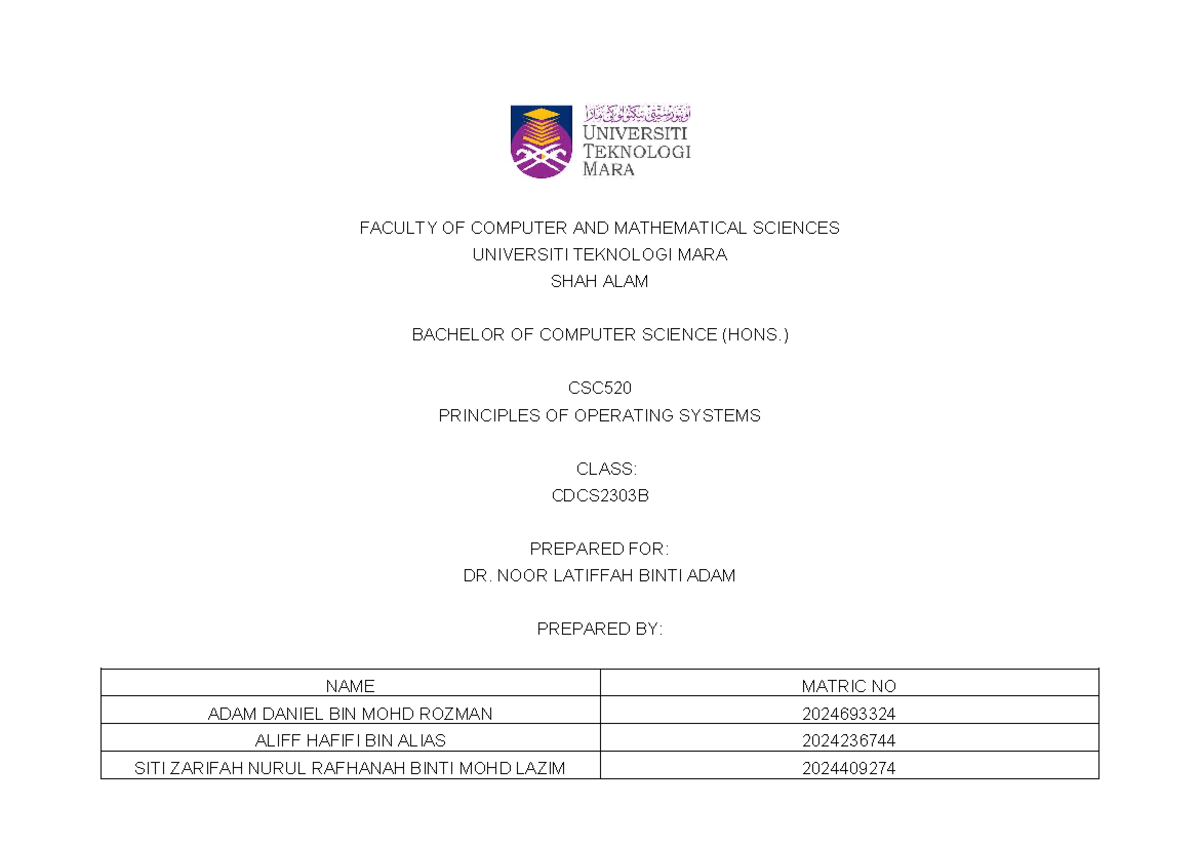 CSC520 Group Project Report: Principles of Operating Systems Analysis ...