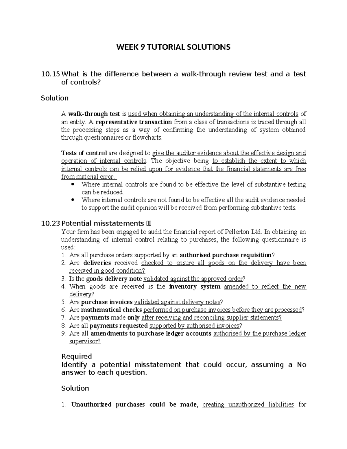 Week 9 Tutorial Solutions: Understanding Tests of Controls and ...