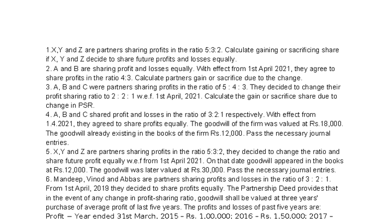 Change in Profit Sharing Ratio: Calculations & Journal Entries - Studocu