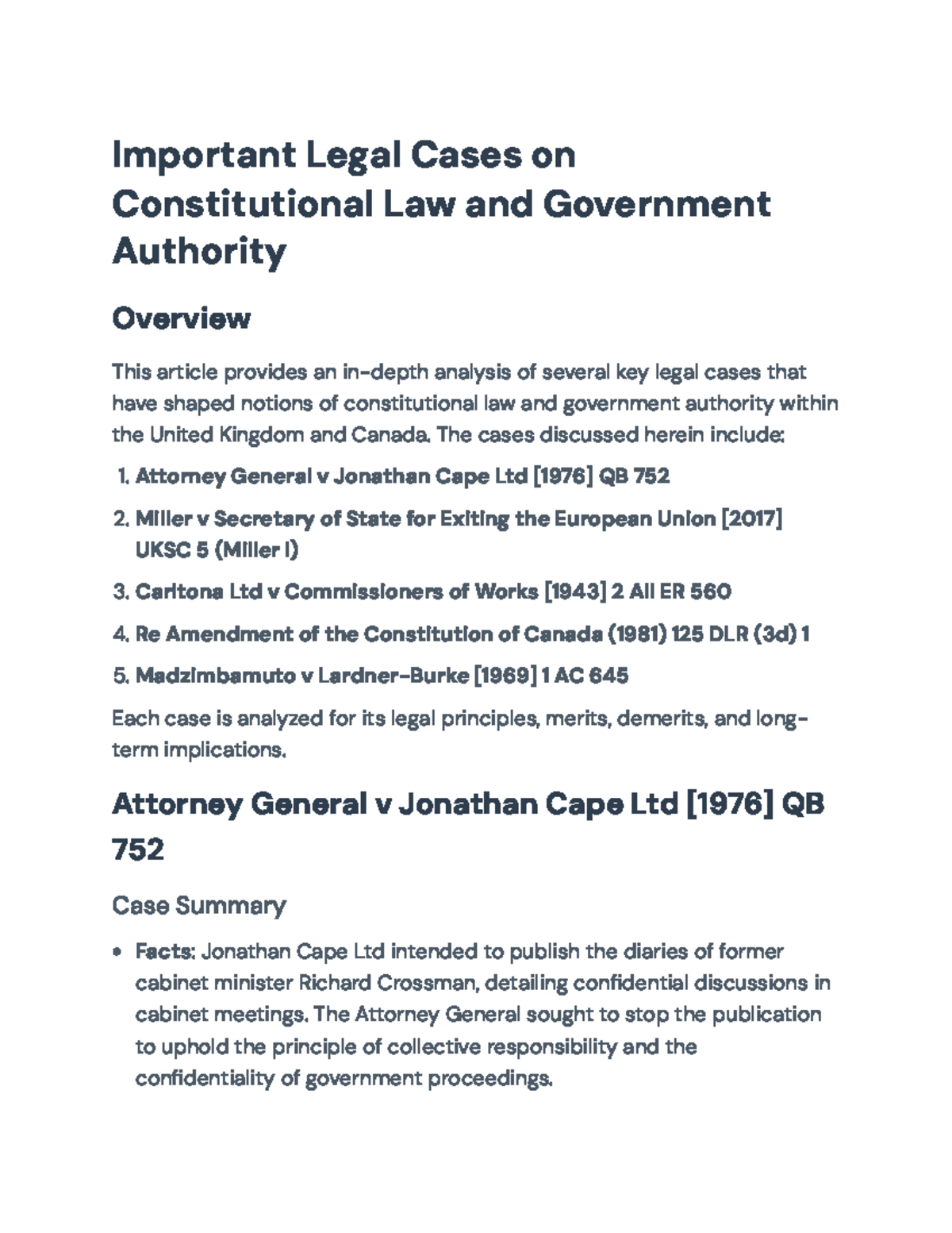 Analysis of Key Legal Cases in Constitutional Law and Government ...