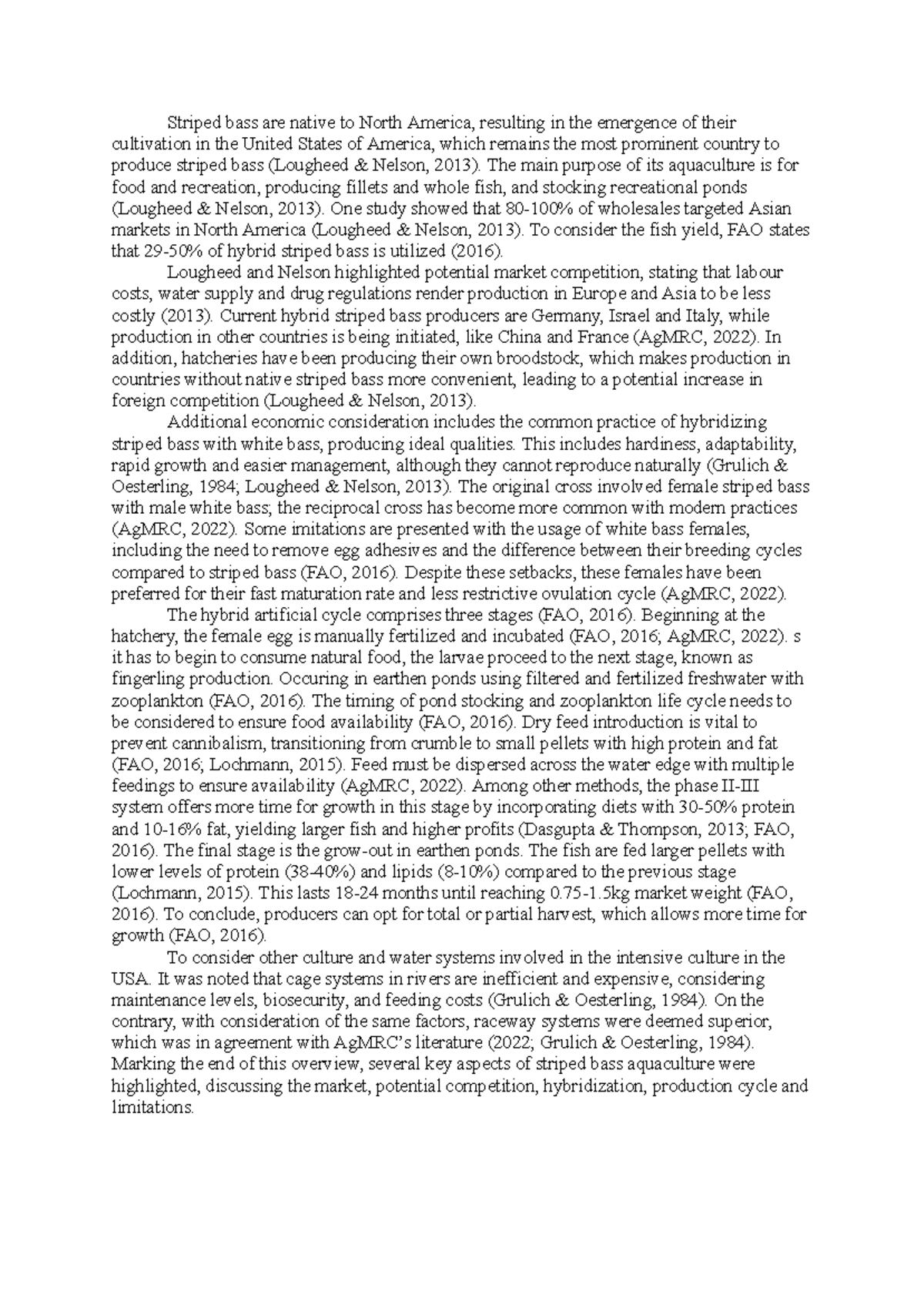 ANSC 3170: Overview of Hybrid Striped Bass Aquaculture Production - Studocu
