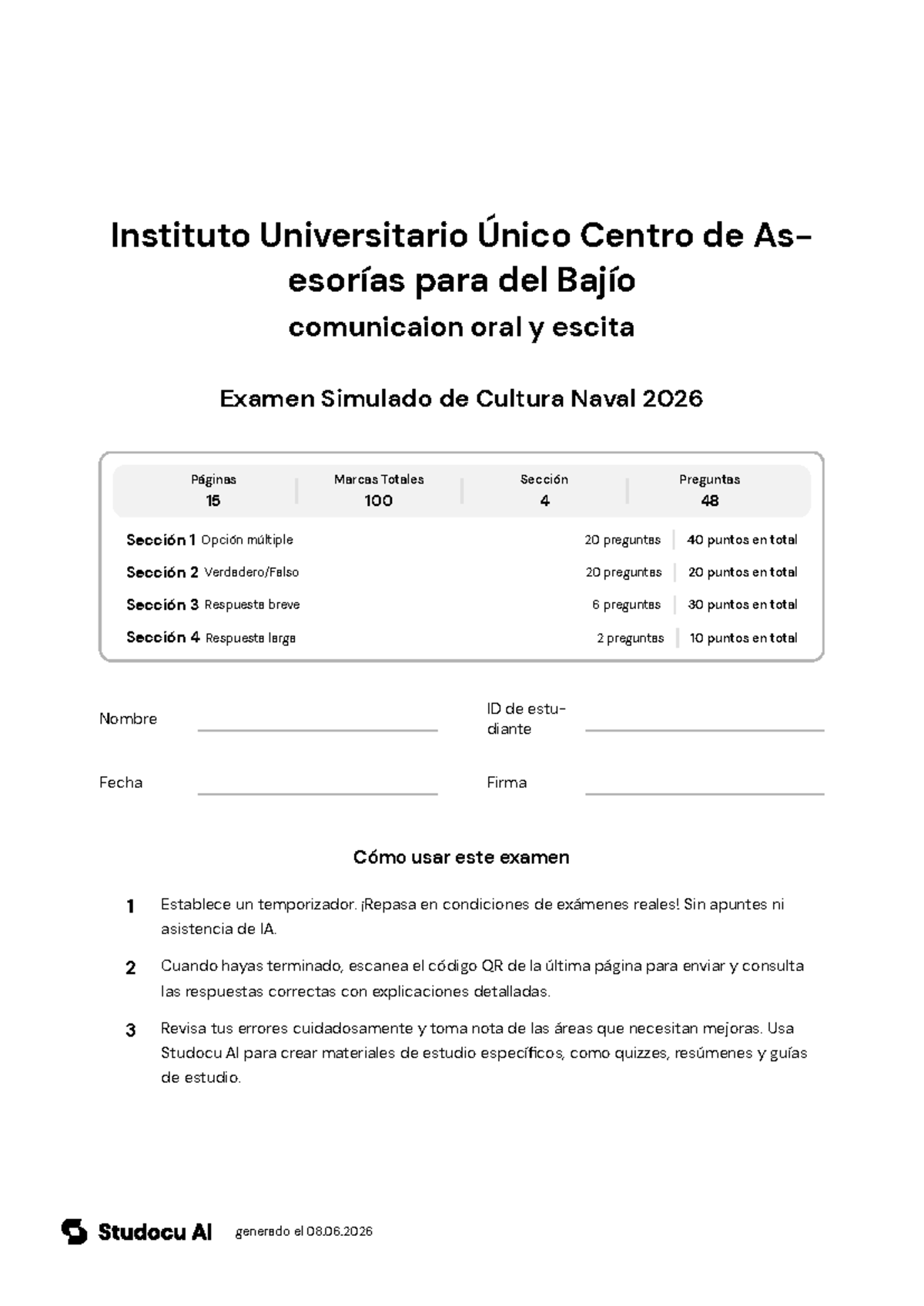 Examen Simulado de Cultura Naval 2026 - Studocu