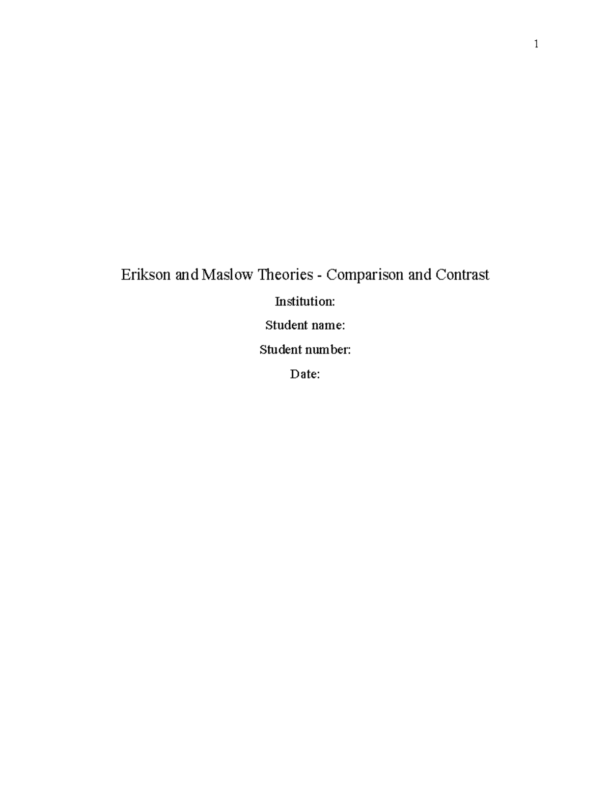 Comparative Analysis of Erikson & Maslow Theories of Development - Studocu