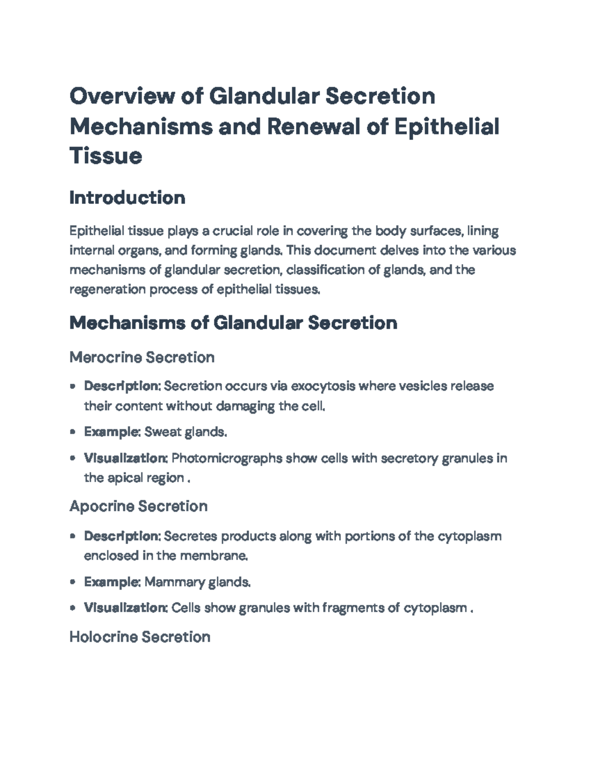 Mechanisms of Glandular Secretion and Epithelial Tissue Renewal ...