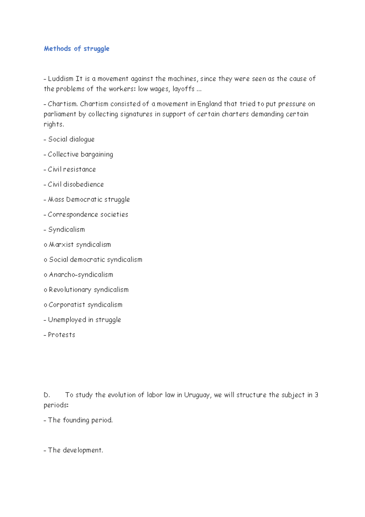 Methods of struggle 4 - Summaries Labor law University of Memphis ...