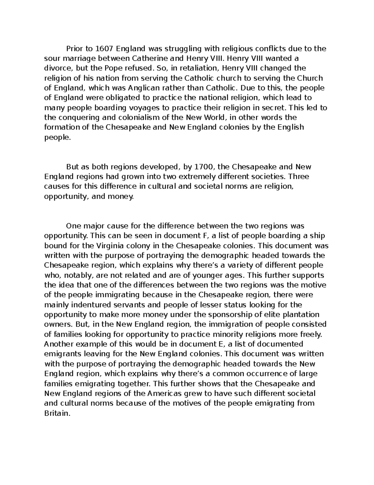 1993 DBQ: Religious Conflicts and Colonial Differences in 1607 - Studocu