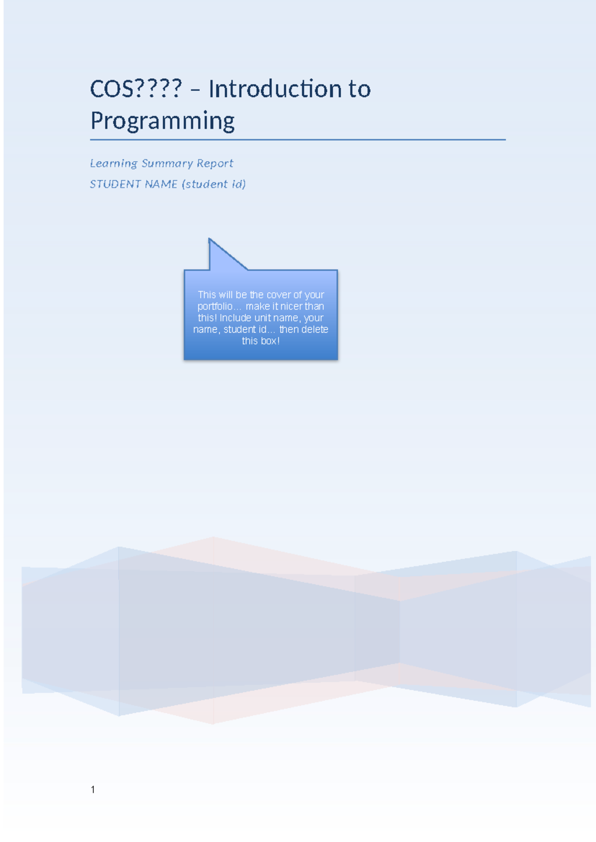 Learning Summary Report Template - COS???? – Introduction to ...
