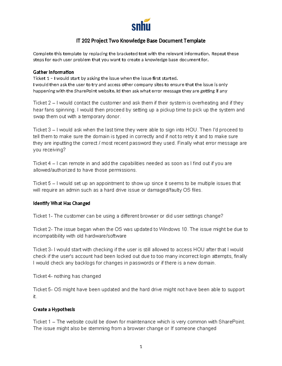 IT 202 Project Two - Knowledge Base Document Template Guide - Studocu