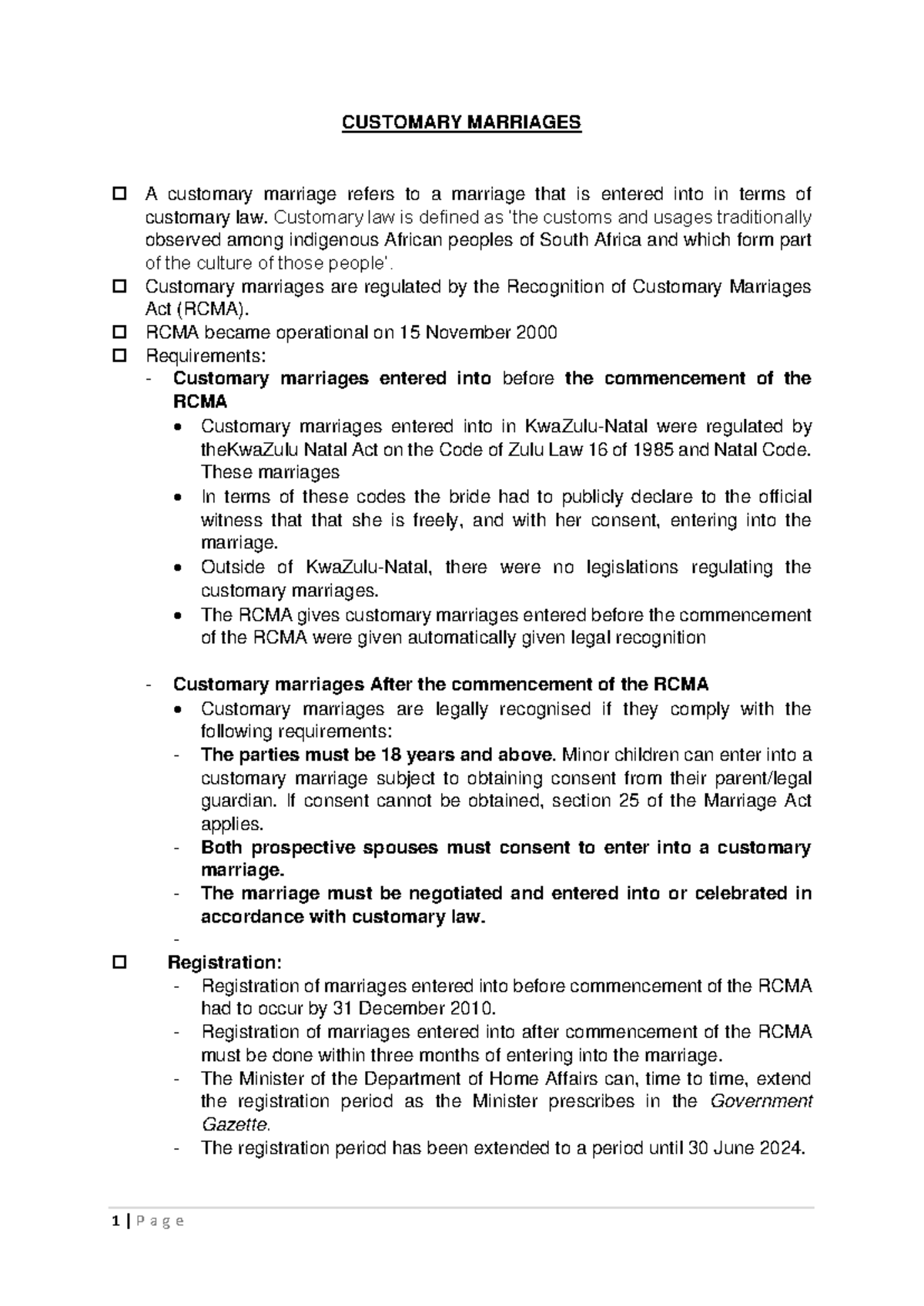 Customary Marriages Overview: Legal Aspects & Requirements - Studocu