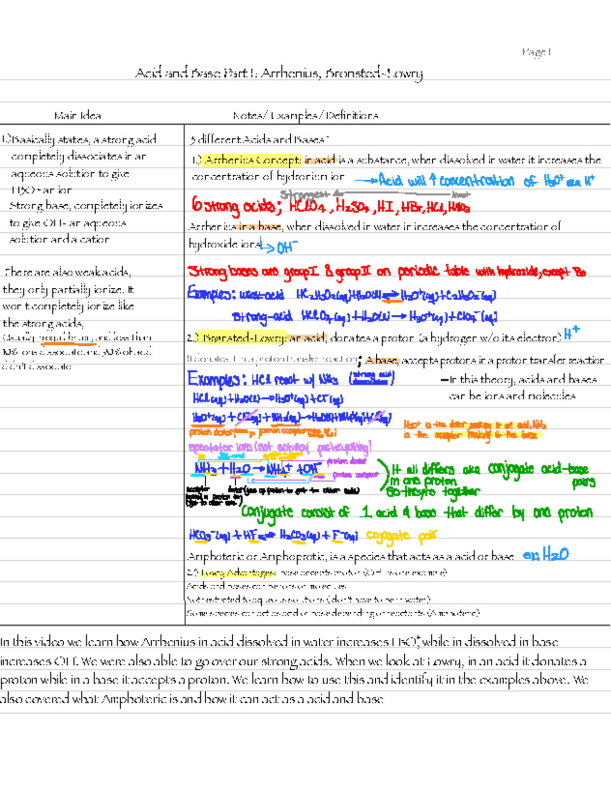 Acid and Base Concepts: Arrhenius, Lowry, and Lewis Theories (Notes 10 ...
