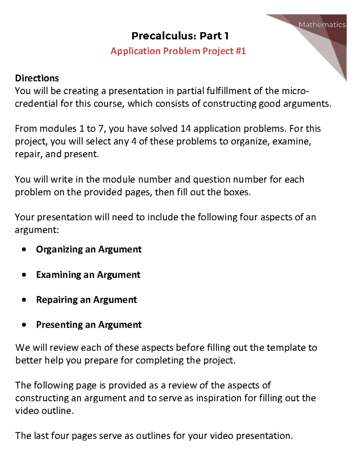 Application Problem Project 1: Crafting Arguments from Modules 1-7 ...