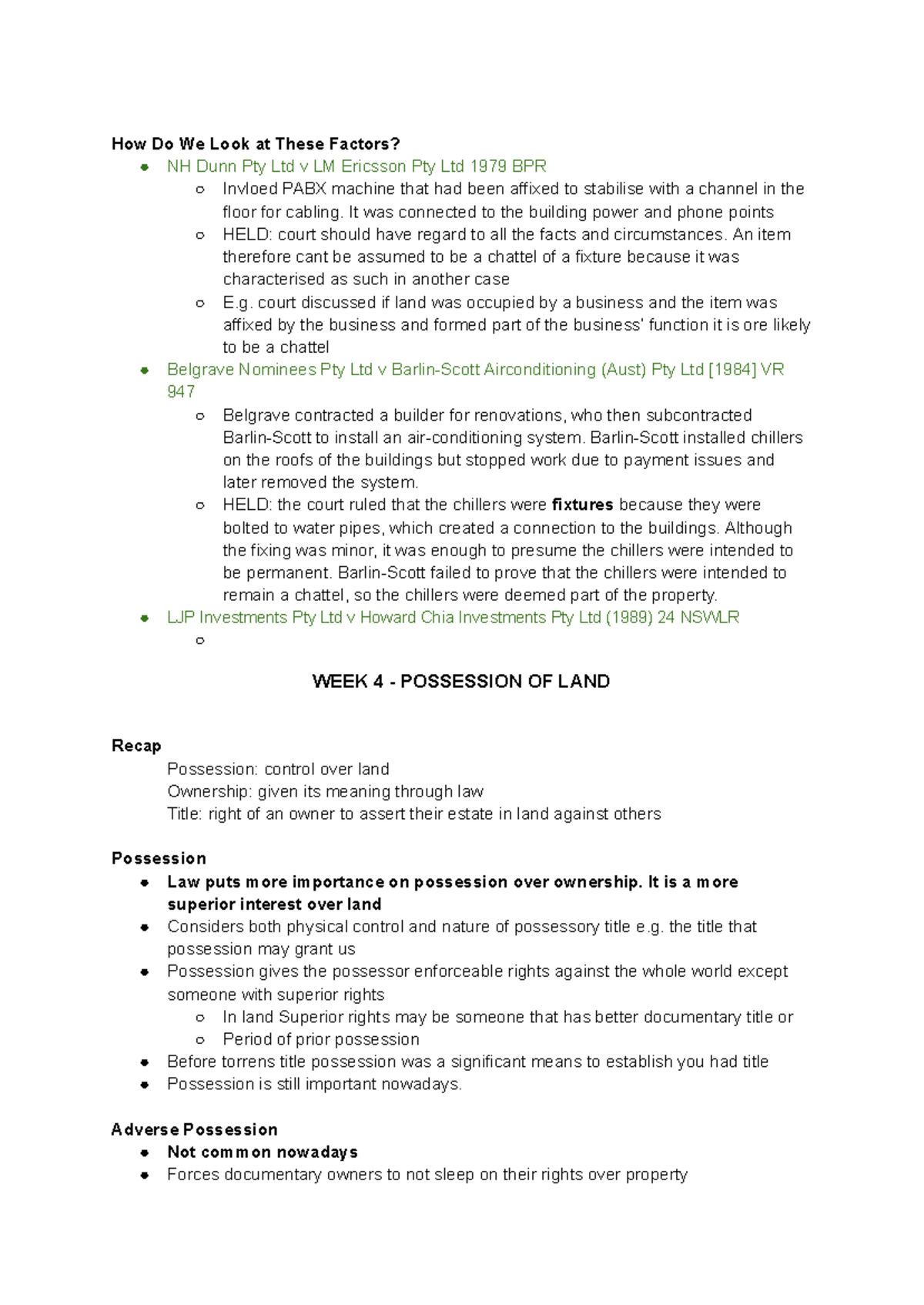 Property Law Wk4-7 Notes: Fixtures, Possession, and Native Title ...