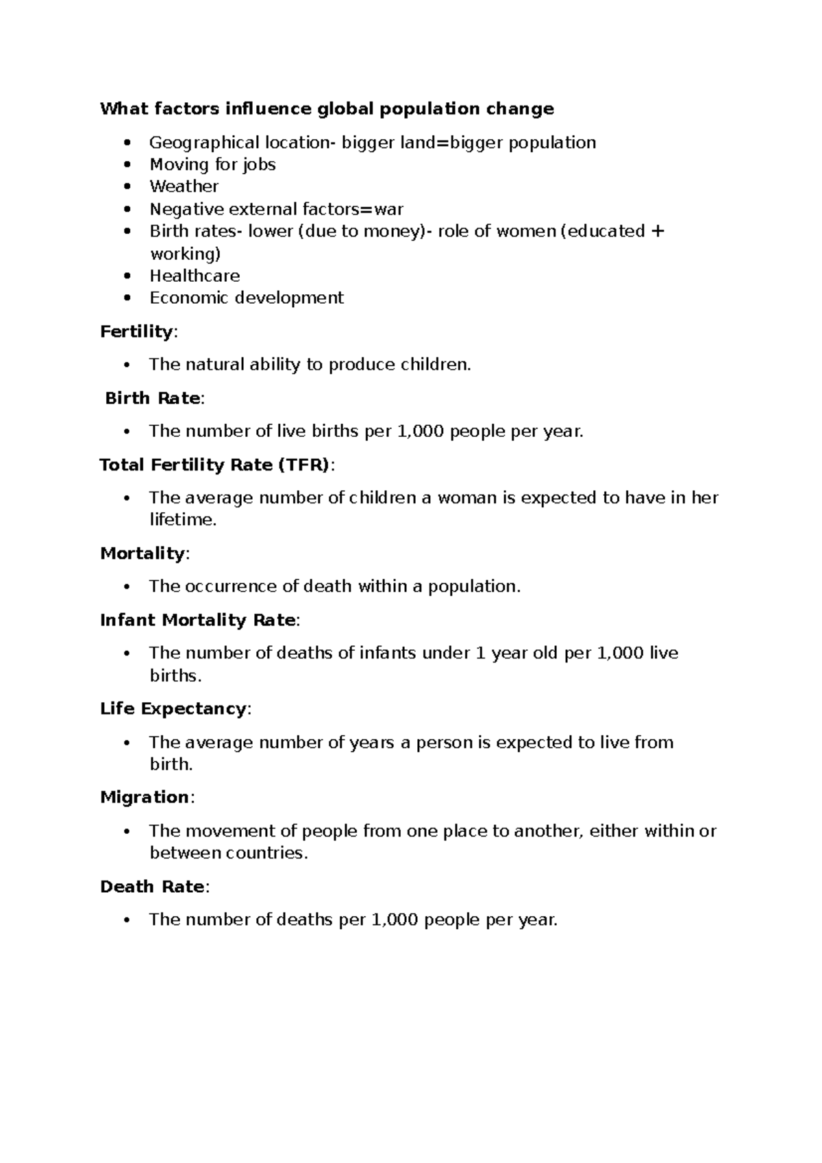 Factors Influencing Global Population Change: A Geographical ...