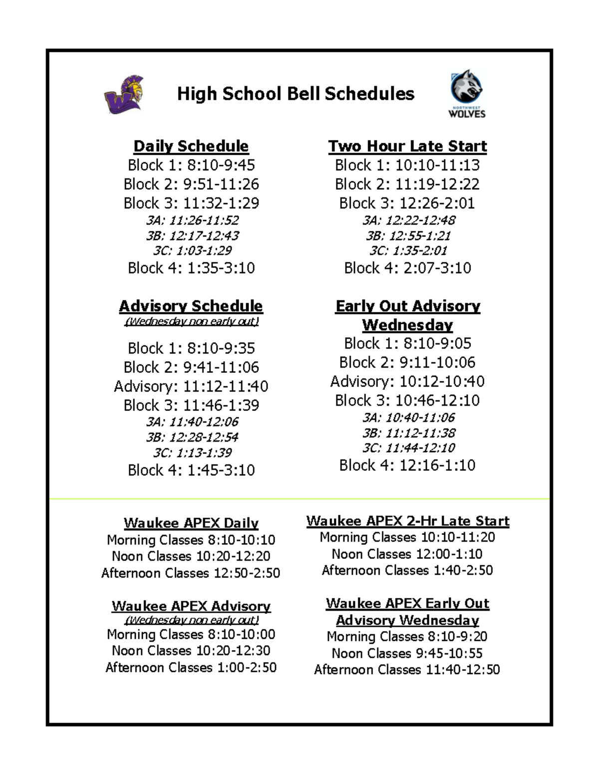 APEX Bell Schedule 2022-23: Daily & Advisory Blocks - Studocu
