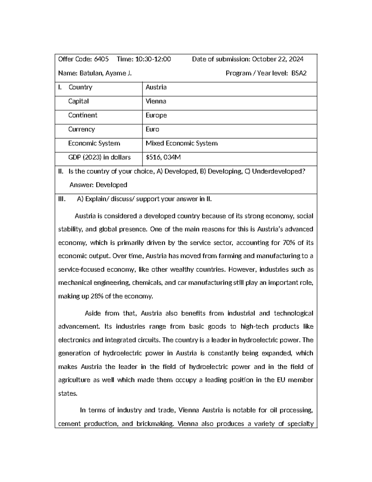 ECON-3 Midterm: Austria's Economic Status and Features - Studocu