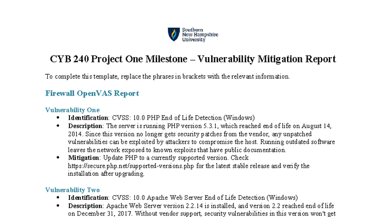 CYB 240 Project One Milestone: Vulnerability Mitigation Report - Studocu