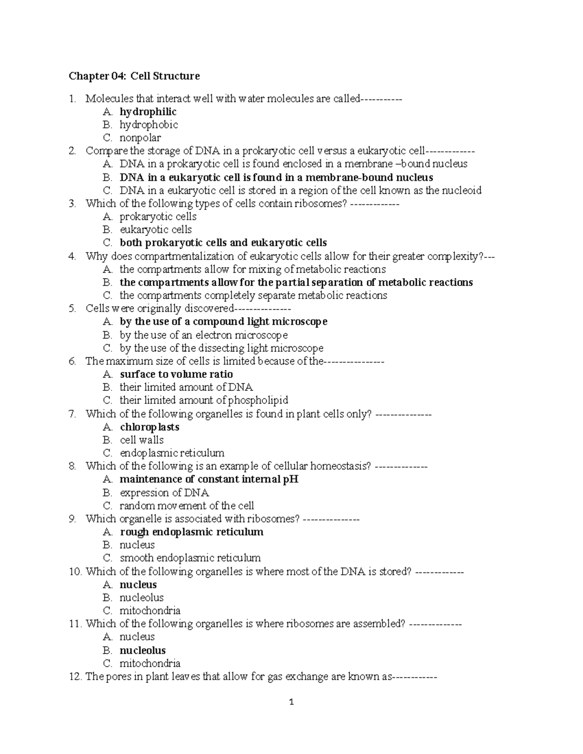 Cell Structure: Key Concepts & Comparisons - Chapter 04 - Studocu