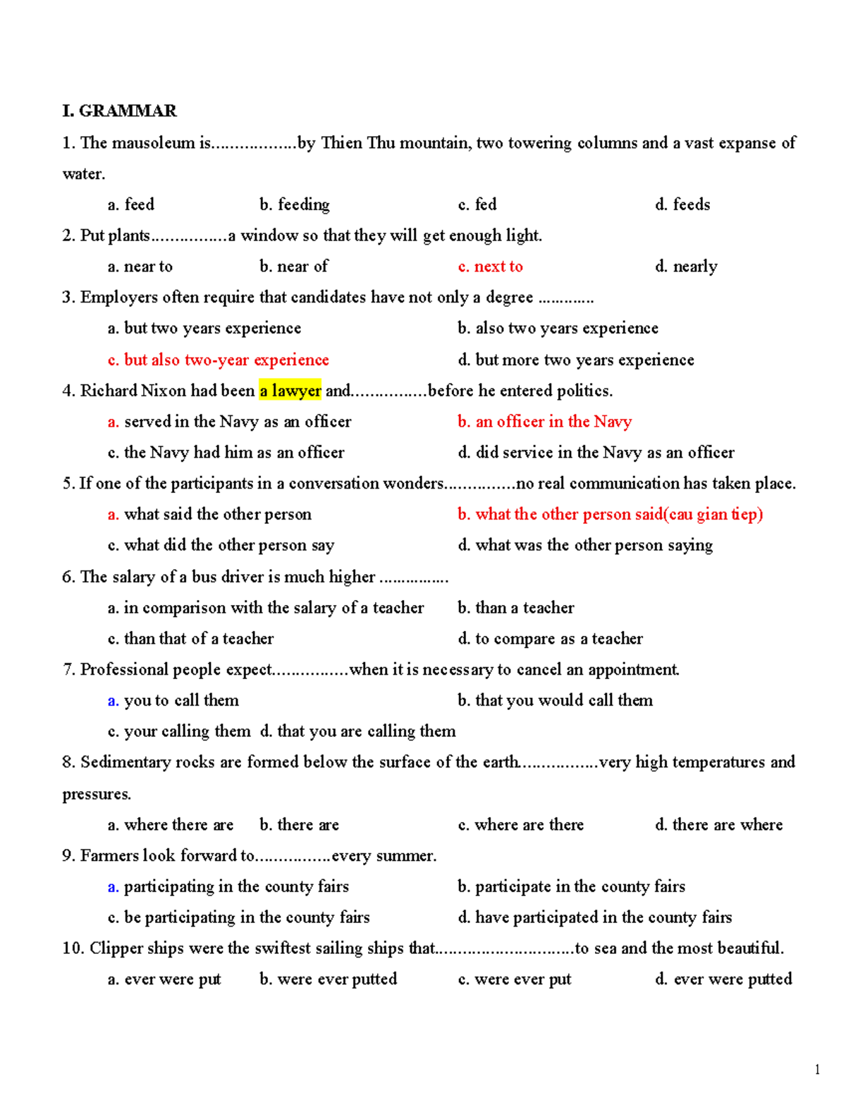 NPCB - 20 - 6 - Grammar Practice Questions and Answers - Studocu