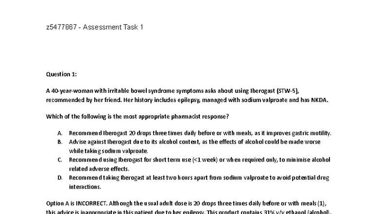 Phrm3032 MCQ Final Exam: Assessment Task 1 Analysis - Studocu