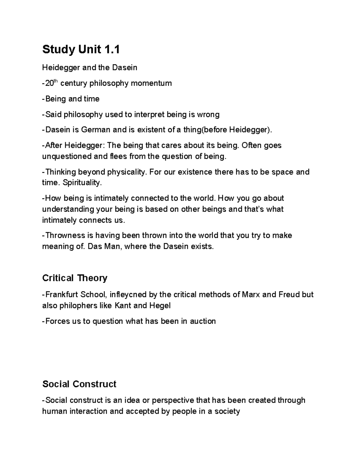 WVCS 223 - Study Notes for Unit 1: Heidegger & Social Constructionism ...