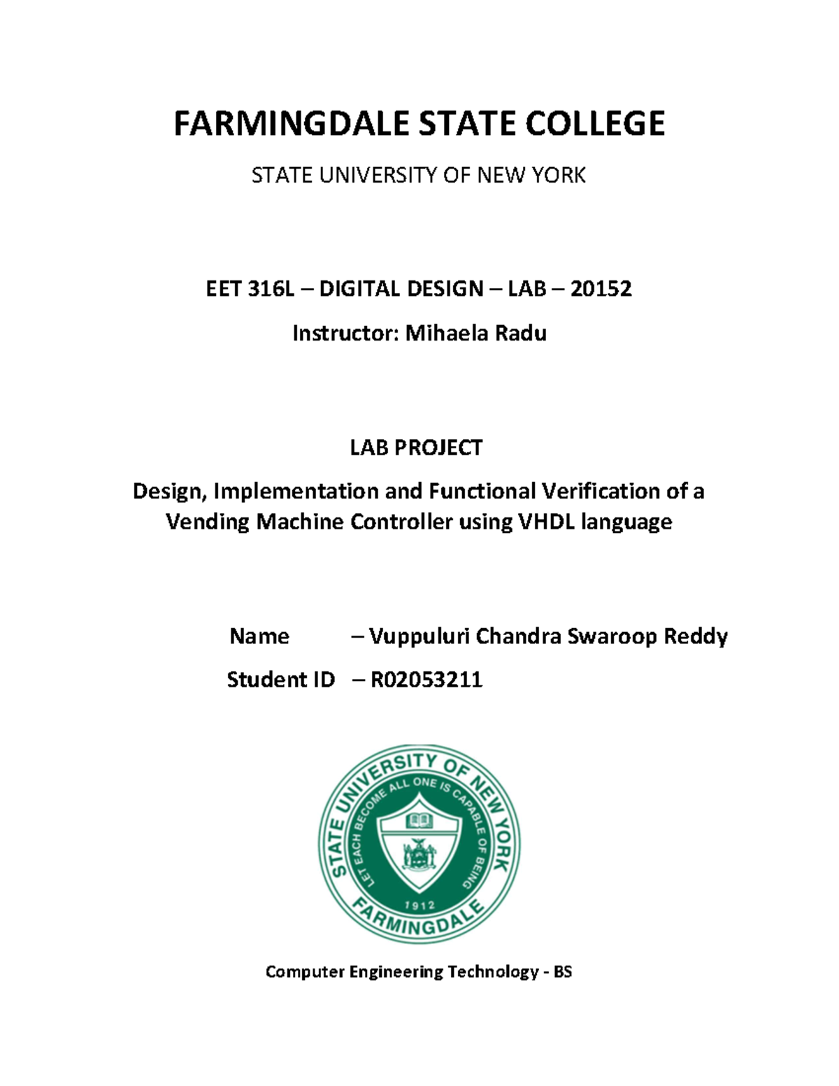 Lab Project - Design, Implementation and Functional Verification of a ...