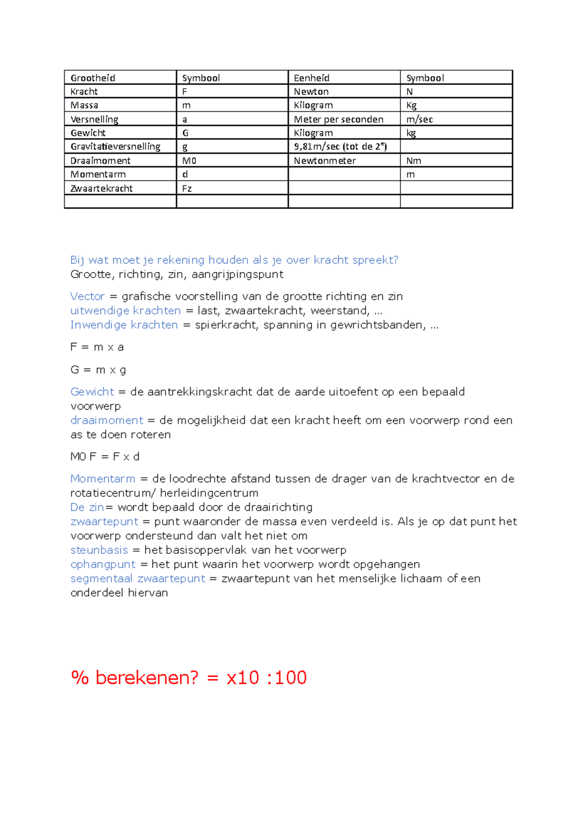 Functionele handelingsanalyse 2 samenvatting - Grootheid Symbool ...