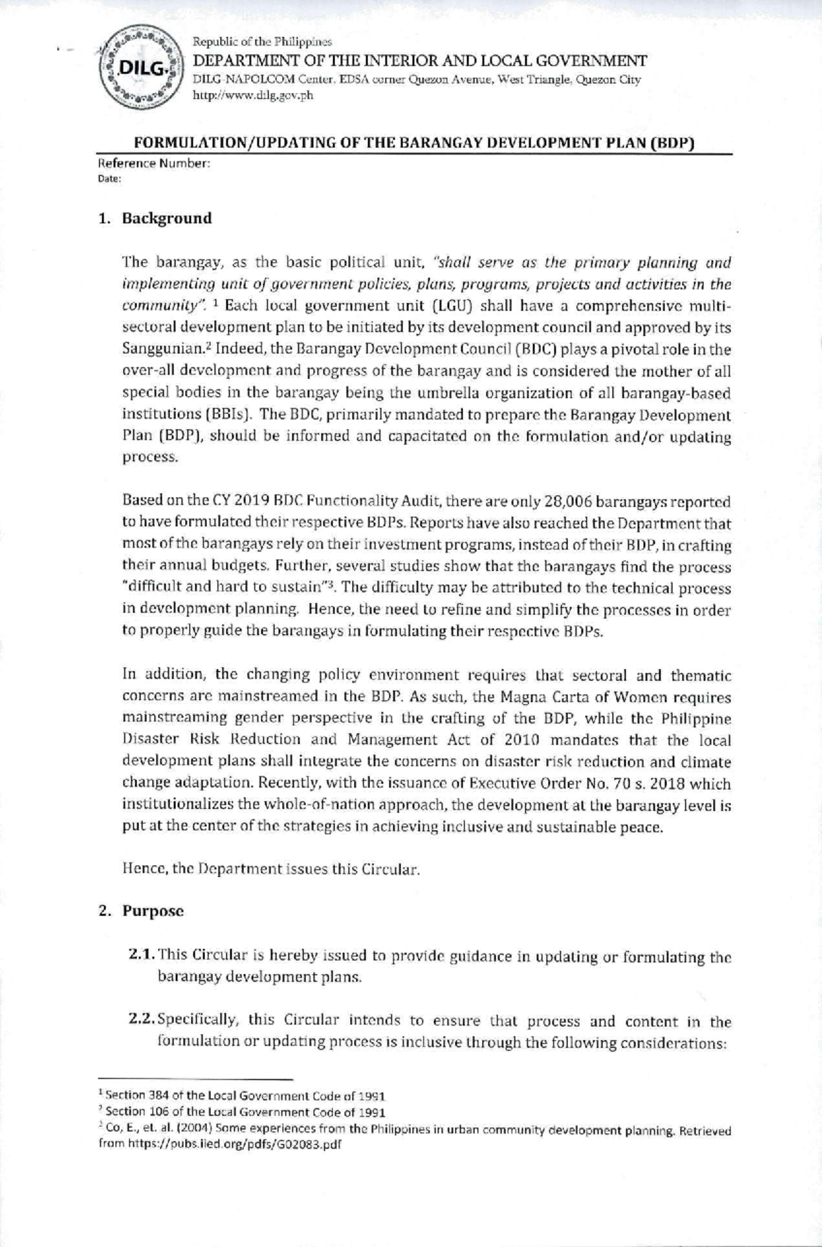 BDP - Guidelines for Formulation & Updating of Barangay Development ...