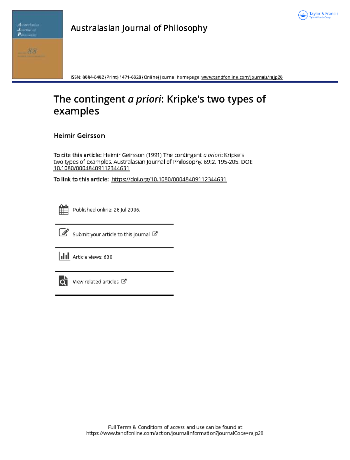 The Contingent A Priori: Kripke's Two Types of Examples in Philosophy ...