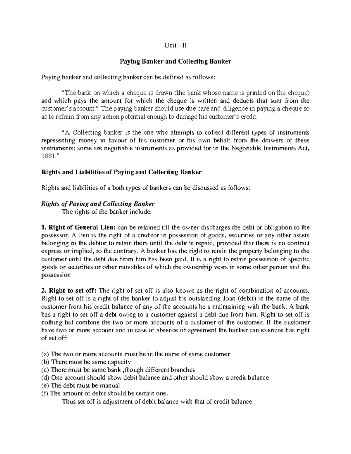 Unit II: Banking Theory & Practices - Paying & Collecting Banker Notes ...