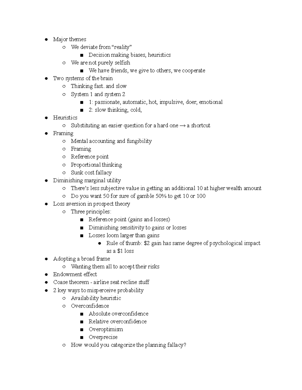 BE350 Midterm Review: Key Themes in Decision Making and Heuristics ...