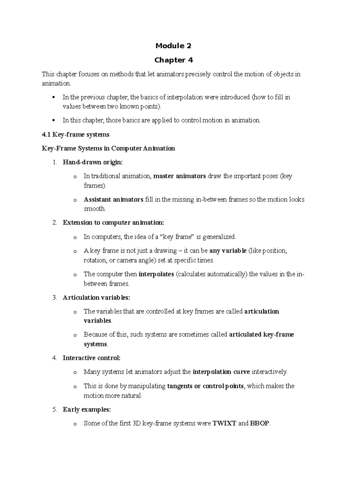 Chapter 4 - Interpolation Techniques in Animation (Module 2) - Studocu