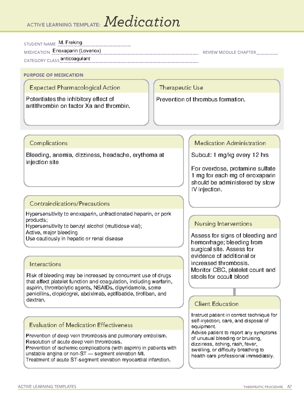 Active Learning Template: Enoxaparin Overview and Nursing ...