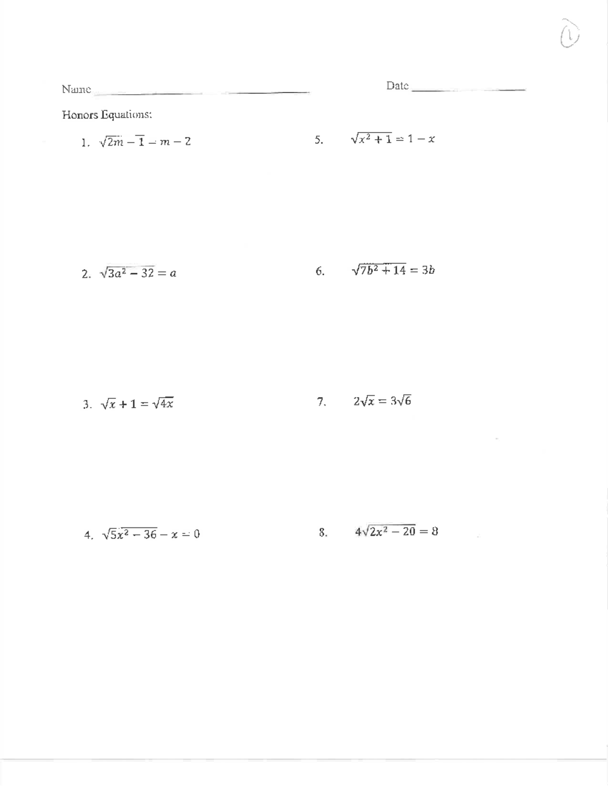 Honors Equations & Radical Equations Packet (2022-2023) - Studocu
