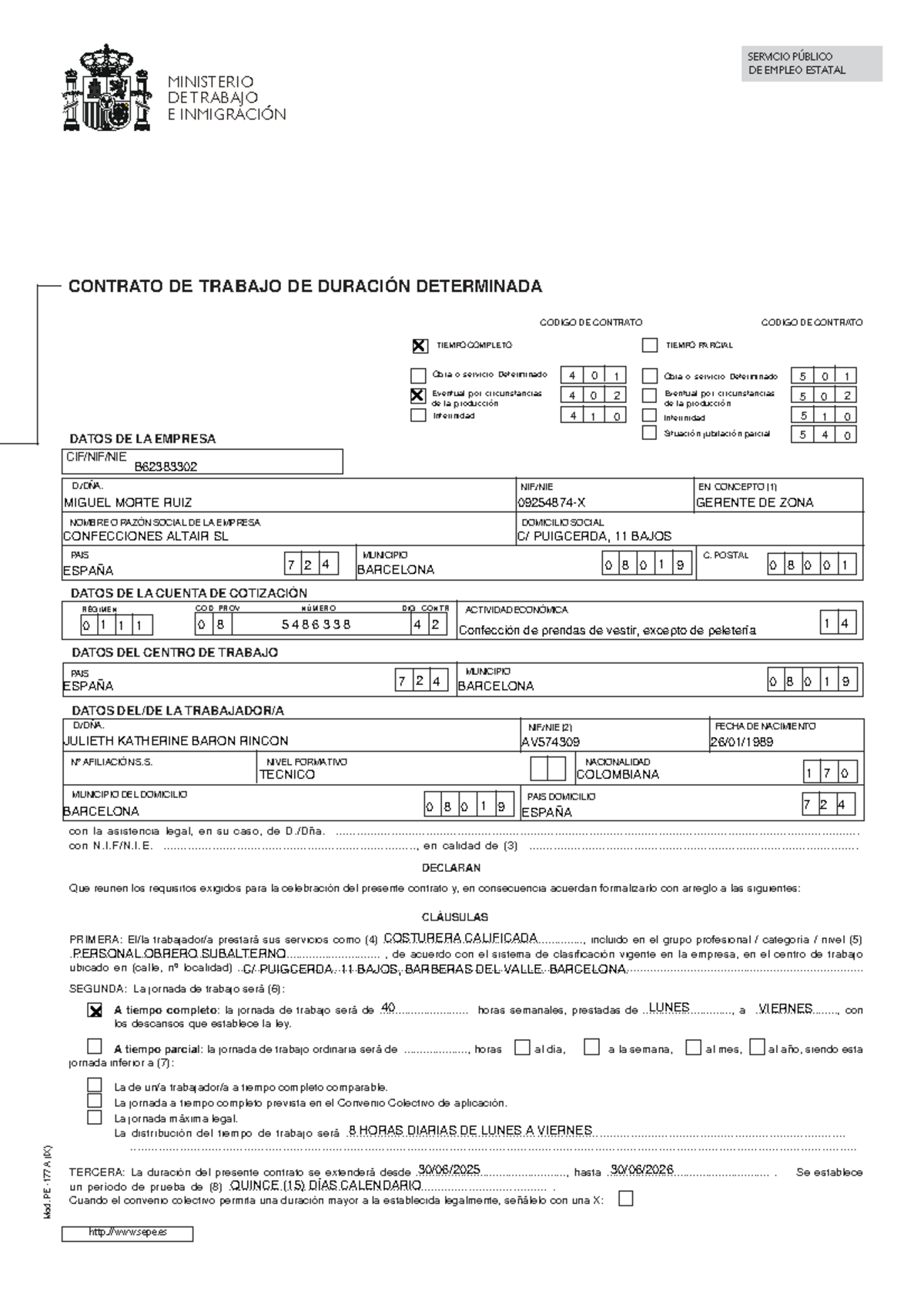Contrato de Trabajo de Duración Determinada - Ministerio de Trabajo ...