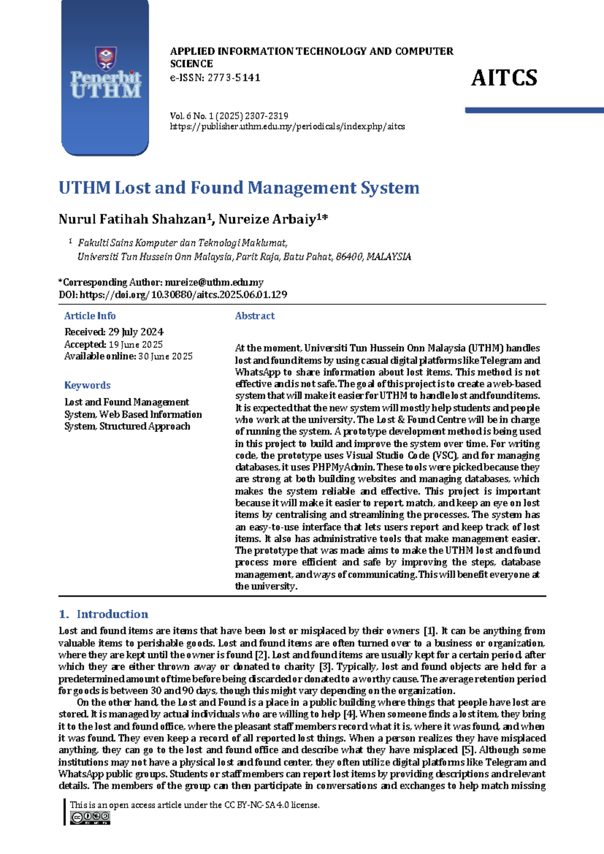 Lost and Found Management System for UTHM: A Prototype Development Study - Studocu