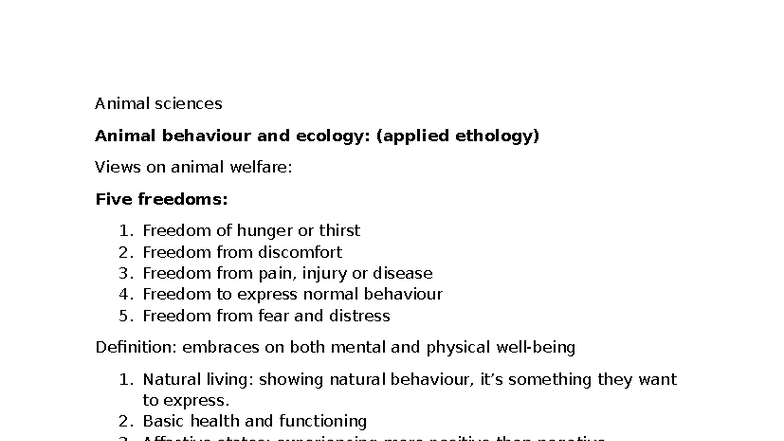 Animal Sciences: Applied Ethology & Animal Welfare Insights - Studeersnel