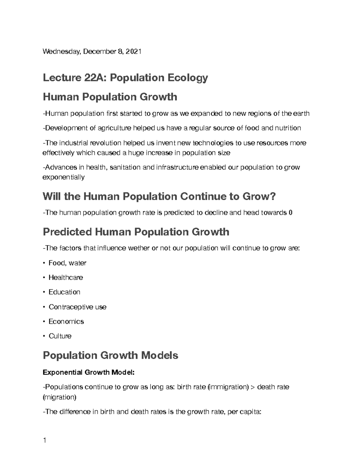 Lecture 22A: Population Ecology - Human Population Growth Insights ...