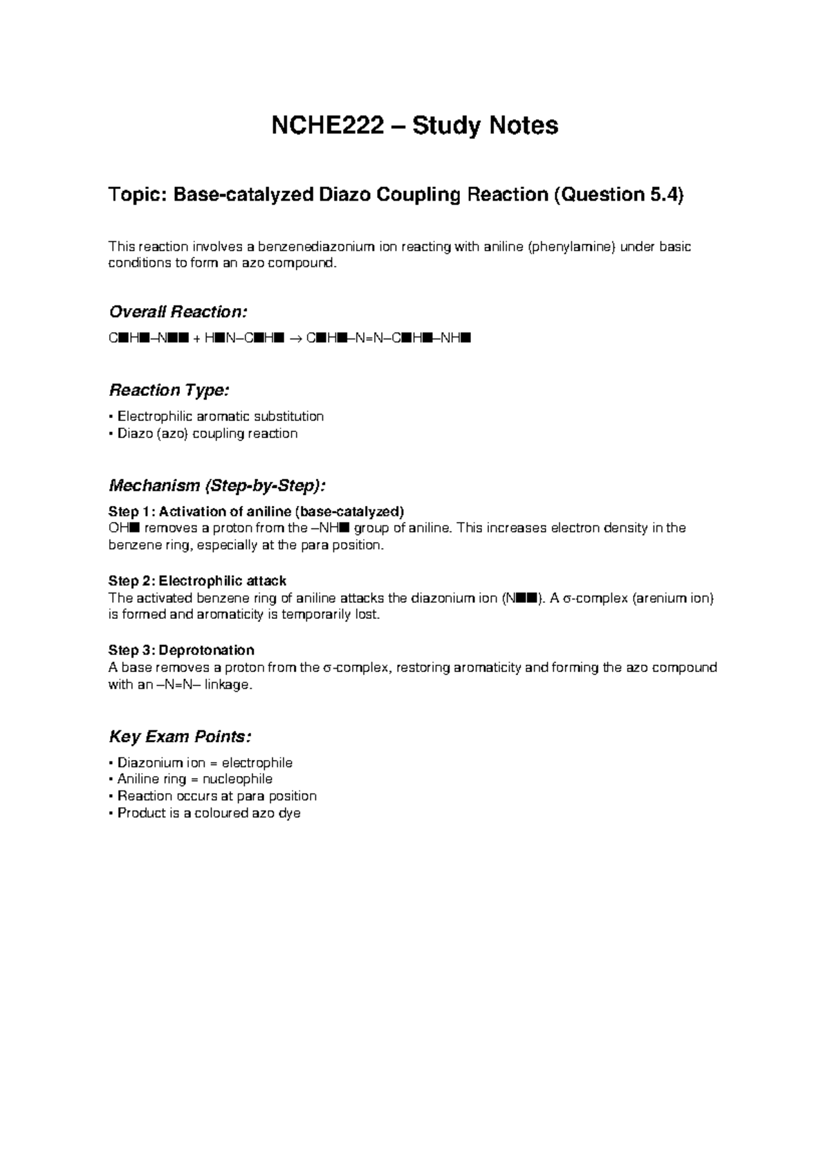 Diazo Coupling Reaction Study Notes (Chem 5.4) - Studocu