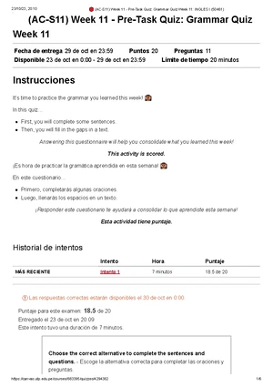 (AC-S11) Week 11 - Pre-Task Quiz Grammar Quiz Week 11 Ingles I - 🔴 (AC-S11) Week 11 - Pre-Task ...