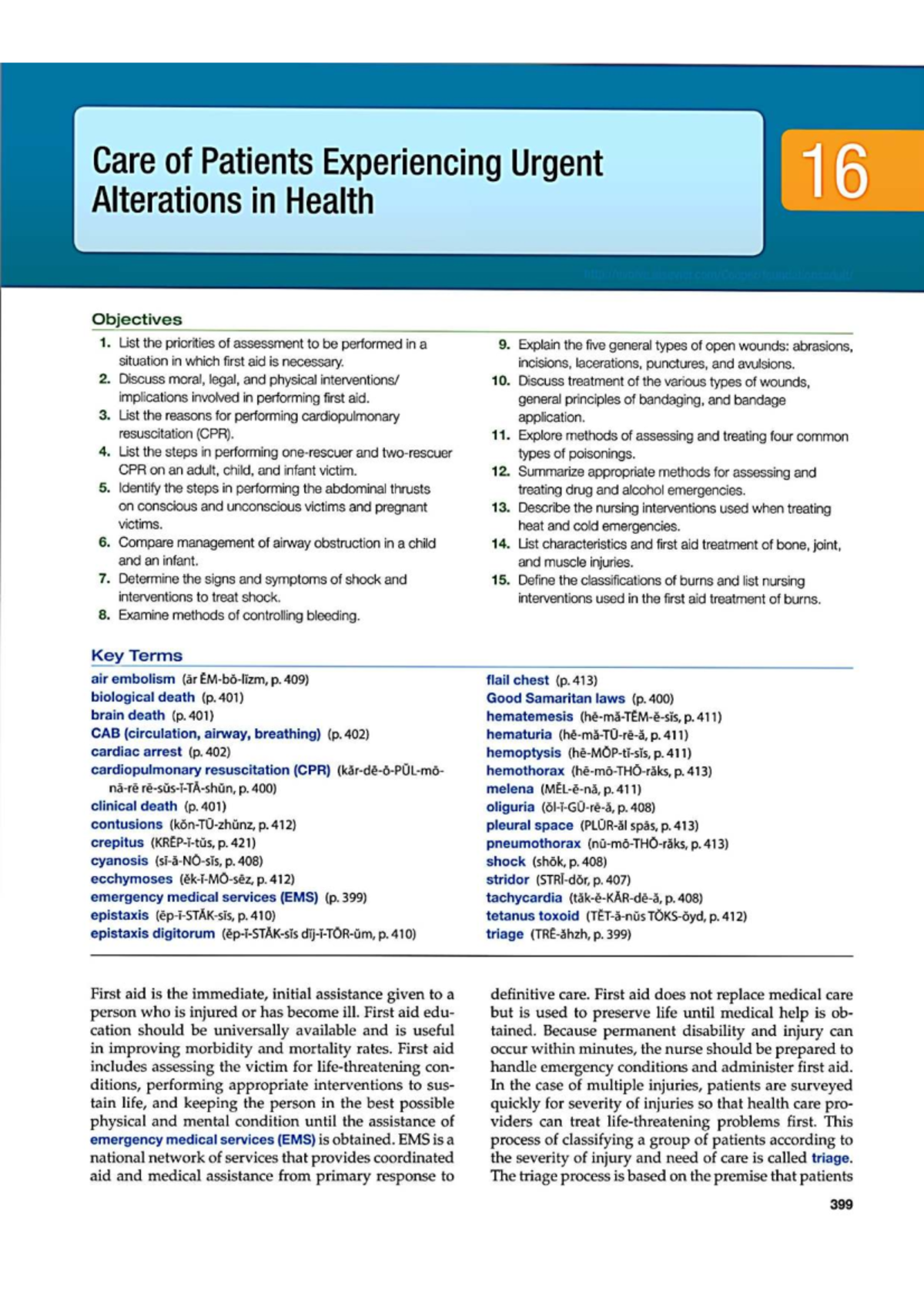 "Patient Care in Urgent Health Situations: First Aid Guidelines (NUR ...